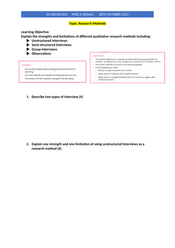 Sociology International Cambridge AS/A level Research Methods | Teaching Resources