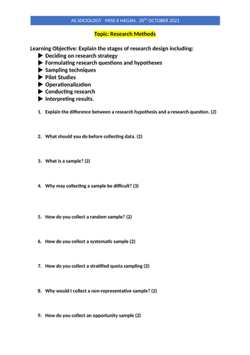 Sociology International Cambridge AS/A level Research Methods ...