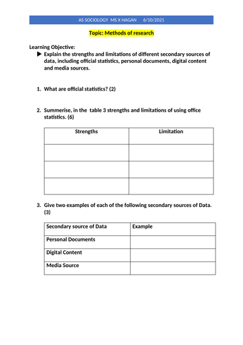 Sociology International Cambridge AS/A level Research Methods ...