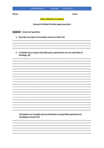 Sociology International Cambridge AS/A level Research Methods ...