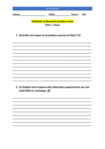 Sociology International Cambridge AS/A level Research Methods ...