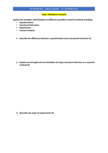 Sociology International Cambridge AS/A level Research Methods ...