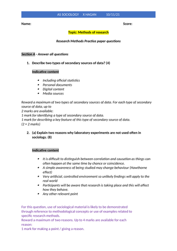 Sociology International Cambridge AS/A level Research Methods ...