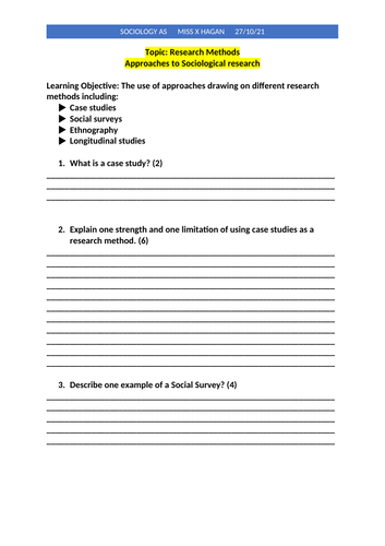 Sociology International Cambridge AS/A level Research Methods ...
