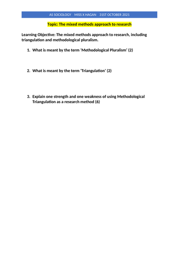 Sociology International Cambridge AS/A level Research Methods ...
