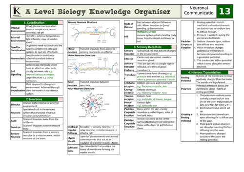 OCR Biology A Knowledge Organiser- Chapter 13 | Teaching Resources