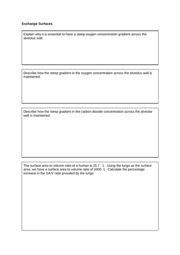 OCR Biology A 3.1.1 Exchange surfaces | Teaching Resources