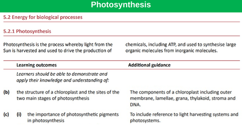 OCR Biology A 5.2.1 Photosynthesis | Teaching Resources