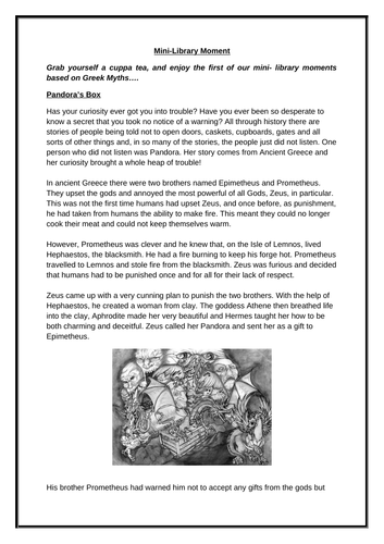 Mini-Library Moment: Pandoras Box: Greek Mythology | Teaching Resources