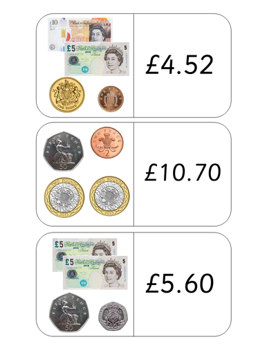 Maths: Dominoes for adding money: UK coins and notes matching card game ...