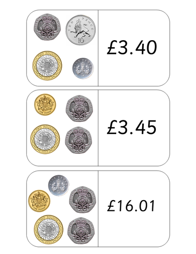 Maths: Dominoes for adding money: UK coins and notes matching card game ...