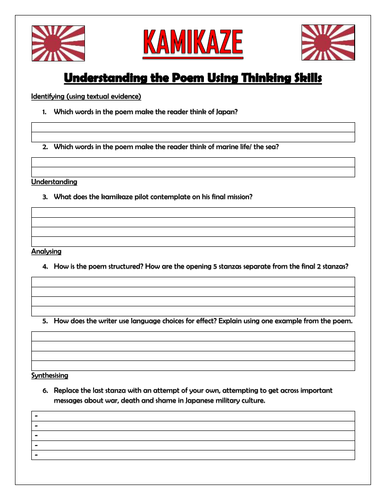 Kamikaze - Beatrice Garland - Double Lesson! | Teaching Resources