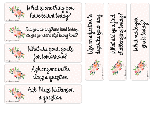 PRINTABLE End of the Day question stems (katie_wlknsn) | Teaching Resources