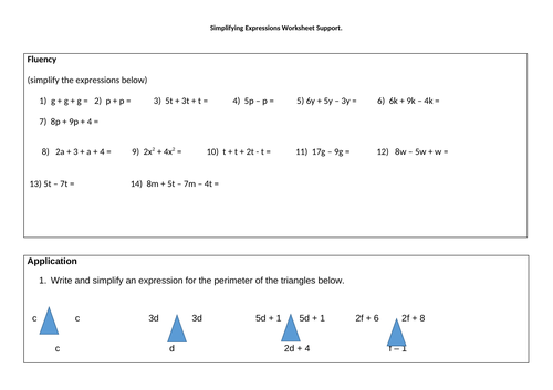 Collecting Like Terms Mastery Worksheet | Teaching Resources