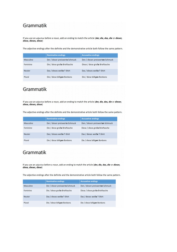 Adjective endings (definite and demonstrative article) | Teaching Resources