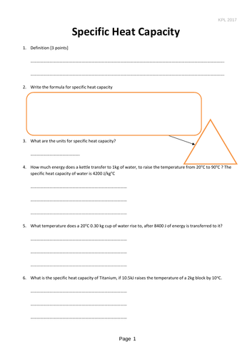 KS4 GCSE Physics: Specific Heat Capacity Formula Worksheet with ...