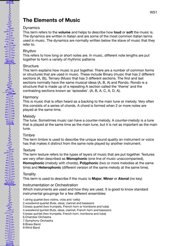 Elements of Music - elements and descriptions | Teaching Resources