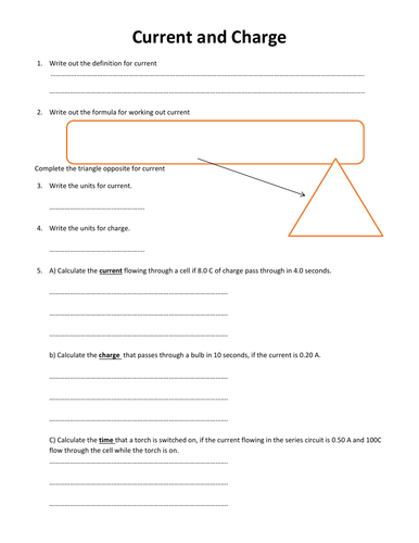 KS4 GCSE Physics: Current and Charge Electricity Formula Worksheet with ...