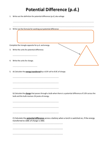 KS4 GCSE Physics: Potential Difference Voltage Formula Worksheet with ...