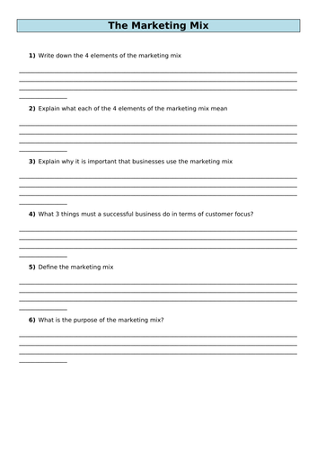 The Marketing Mix Worksheet - GCSE (9-1) Business | Teaching Resources