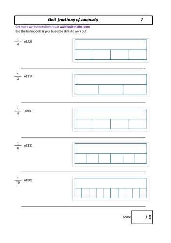 Fractions of amounts (bar model) | Teaching Resources