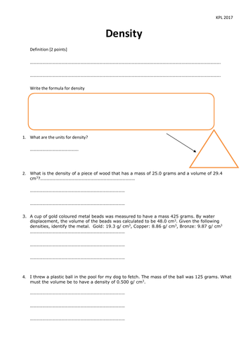 KS4 GCSE Physics: Density Formula Worksheet with questions and answers ...