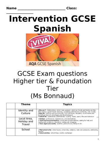 VIVA AQA GCSE - Module 2 “Mis Instituto” Writing Speaking Q.A. Booklet ...