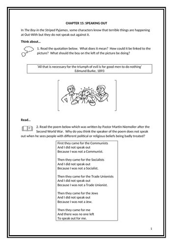 The Boy in the Striped Pyjamas Chapter 15: Speaking Out | Teaching ...