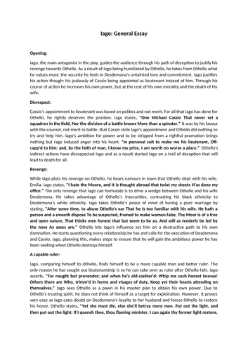 Iago essay | Teaching Resources