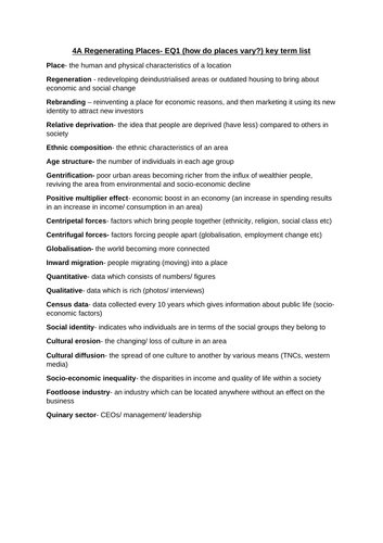 Edexcel A-Level Geography Topic 4A Regenerating Places | Teaching Resources