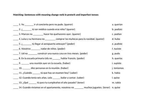 Preterit imperfect sentence matching with meaning change verbs ...
