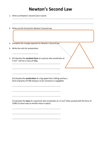 KS4 GCSE Physics: Newton's 2nd Law F=ma Formula Worksheet with ...