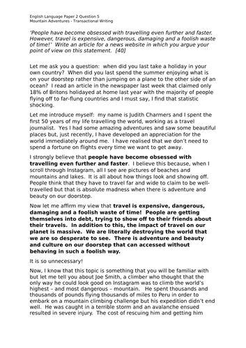 AQA GCSE English Language Paper 2 Practice - Mountain Adventure ...