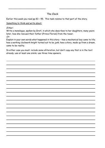 'Clockwork' by Philip Pullman - 5 weeks of Literacy tasks, write on and ...