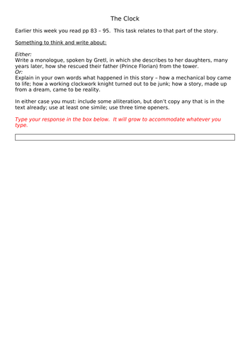 'Clockwork' by Philip Pullman - 5 weeks of Literacy tasks, write on and on-screen worksheets ...