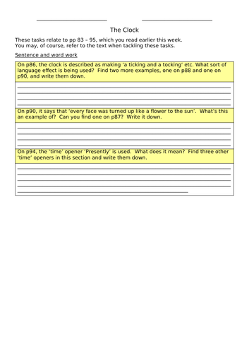 'Clockwork' by Philip Pullman - 5 weeks of Literacy tasks, write on and ...
