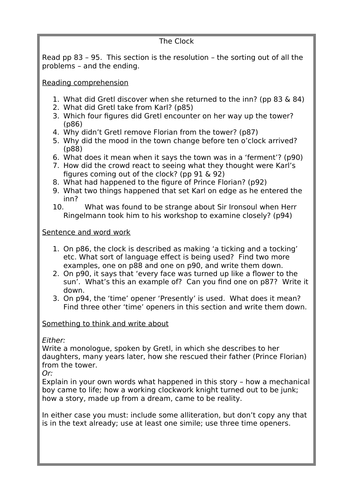 'Clockwork' by Philip Pullman - 5 weeks of Literacy tasks, write on and ...
