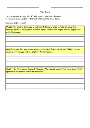 'Clockwork' by Philip Pullman - 5 weeks of Literacy tasks, write on and on-screen worksheets ...