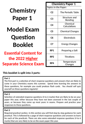 AQA GCSE Chemistry Paper 1 Revision Booklet for 2022 | Teaching Resources