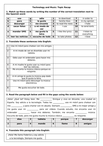 Viva 2 Technology, Music, TV - tecnología, tele, música (11 worksheets ...