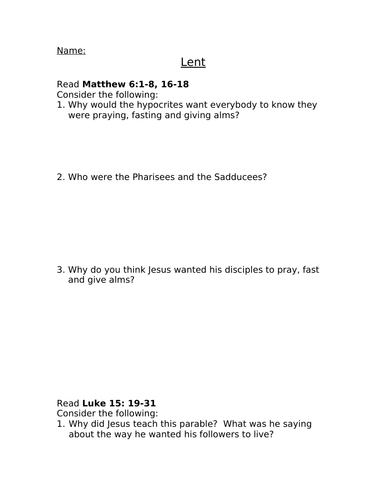 Ash Wednesday Lent Teaching Resources Planning Powerpoints Worksheets ...