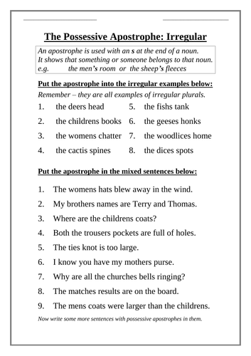 Apostrophe of Possession teaching and practice for KS2 | Teaching Resources