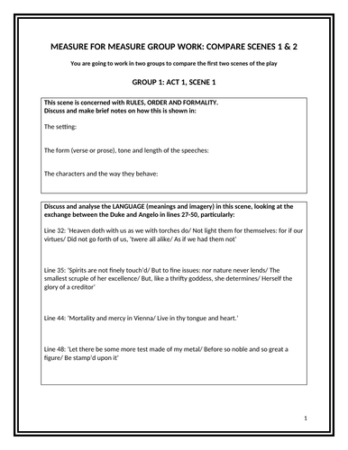 Measure for Measure: Act 1, scenes 1 & 2 | Teaching Resources