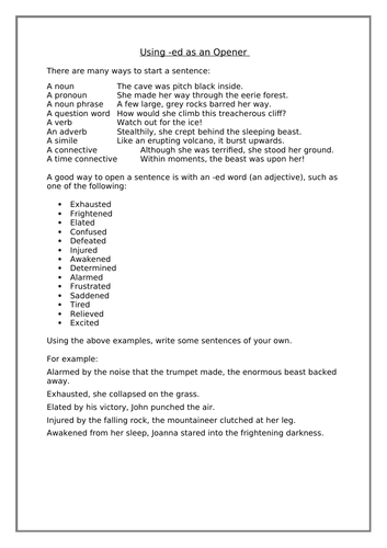 Fronted adverbials and other openers: PowerPoints and worksheets for ...