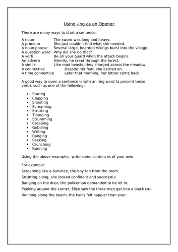 Fronted adverbials and other openers: PowerPoints and worksheets for ...