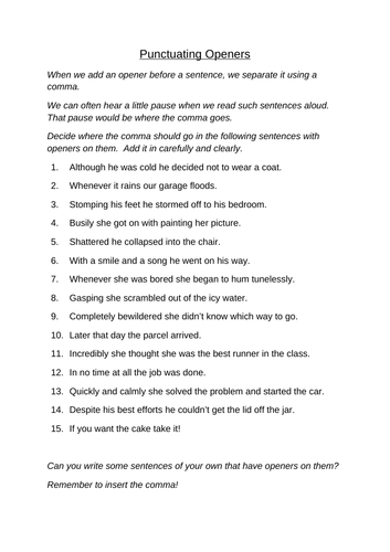 Fronted adverbials and other openers: PowerPoints and worksheets for ...