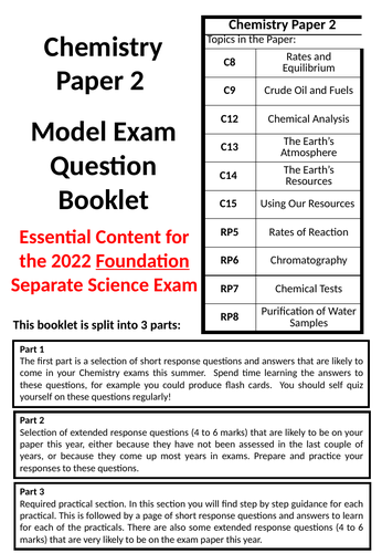 AQA GCSE Chemistry Paper 2 Revision Booklet for 2022 | Teaching Resources