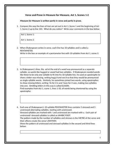 Measure for Measure Act 1, Scenes 1 & 2: Verse and Prose | Teaching ...