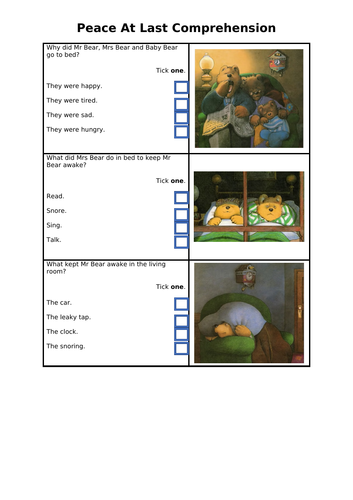 KS1 Reading Practise Paper - Peace At Last | Teaching Resources
