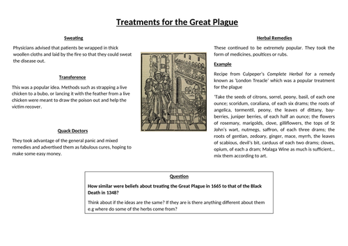 Great Plague Medicine Through Time Edexcel GCSE | Teaching Resources